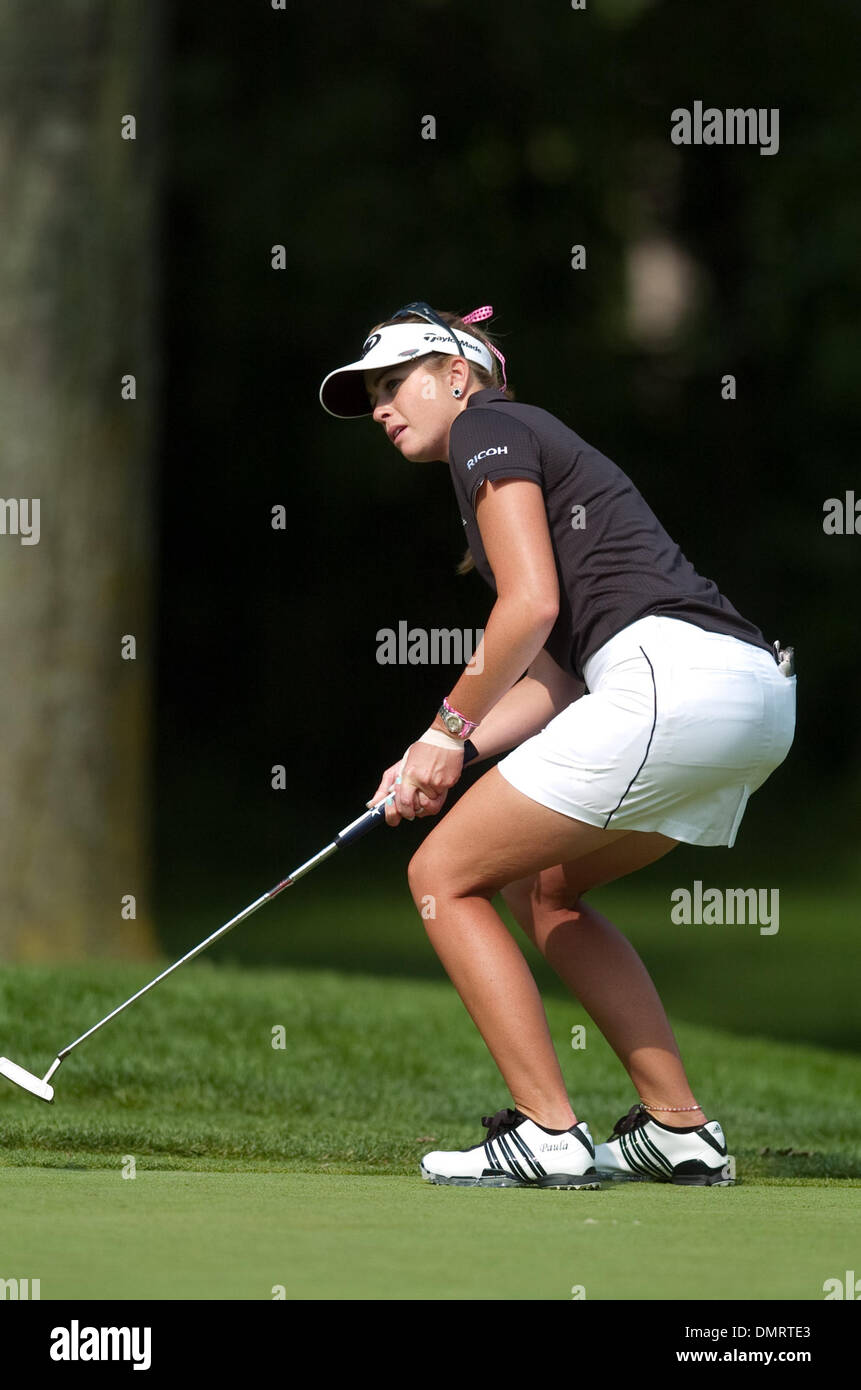 Golfer Paula Creamer reacts to a putt during the 2nd round of the 2010 ...