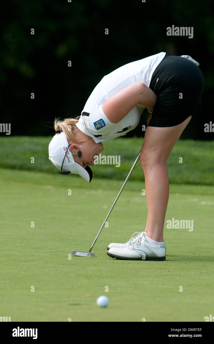 Golfer Morgan Pressel just misses a putt on the fifth hole during the ...