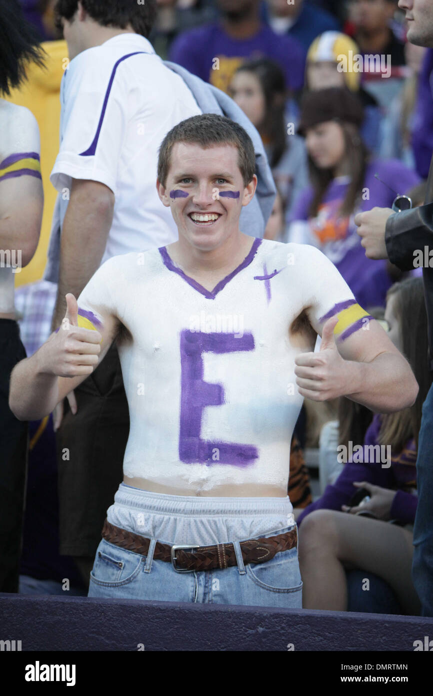 An LSU fan in costume during the game between the Tulane Green Wave and ...