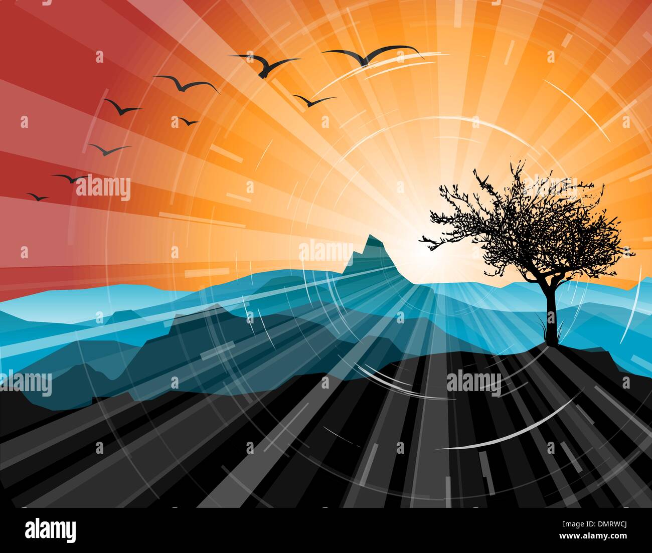 Alpine sunset view Stock Vector Images - Alamy