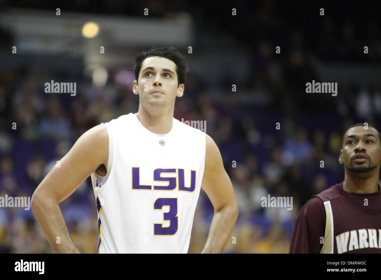 LSU forward Garrett Green (3) waits during foul shots during the game ...