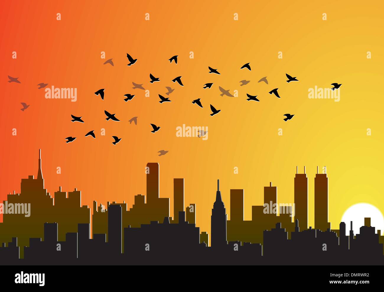 Bird flying at skyscraper Stock Vector Images - Alamy