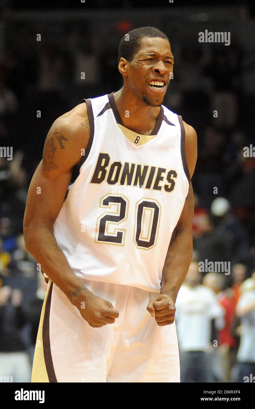 St. Bonaventure guard Malcolm Eleby (20) reacts to missing the foul ...