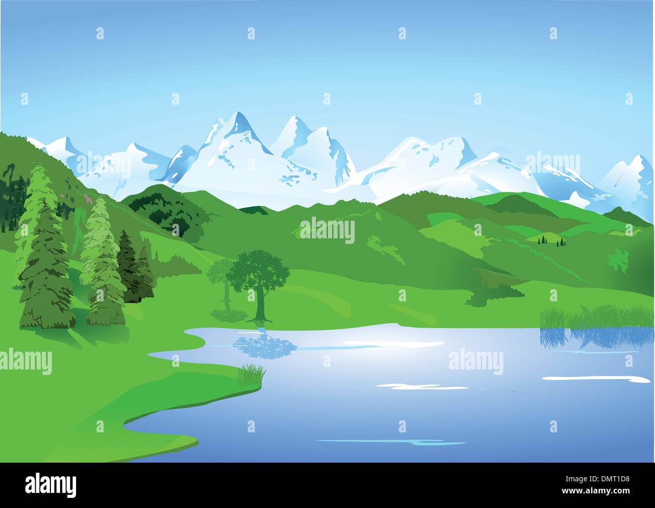 Green landscape mountains trees Stock Vector Images - Alamy