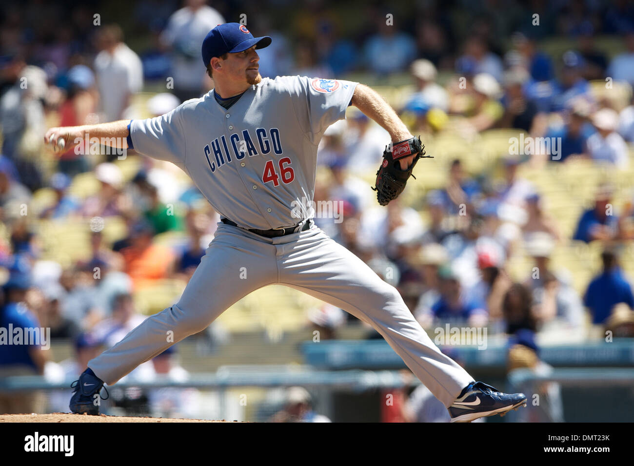 Game action between the Chicago Cubs and Los Angeles Dodgers at Dodger ...