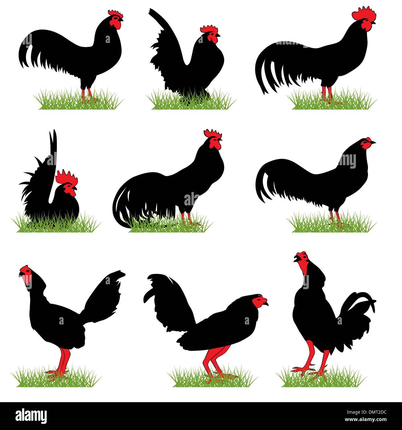 9 Roosters Silhouettes Set Stock Vector Image & Art - Alamy