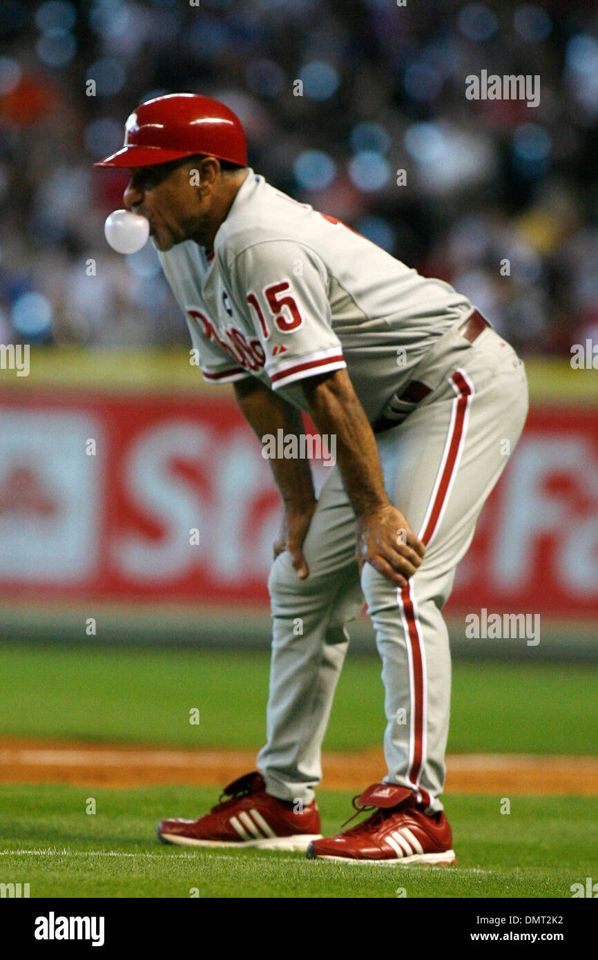 Phillies first base coach (15) at Minute Maid Park in Houston Texas ...