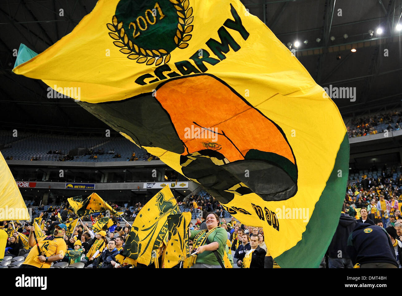 MELBOURNE, AUSTRALIA - OCTOBER 14: Australian supporters wave their ...
