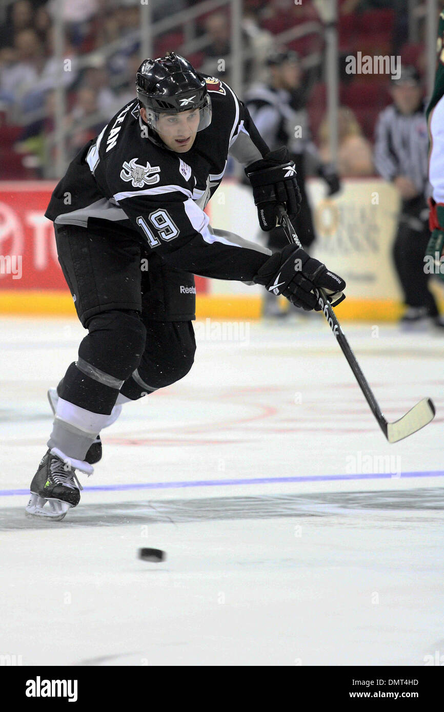 Rampage left wing Brett MacLean (19) makes a break for it. Aeros ...