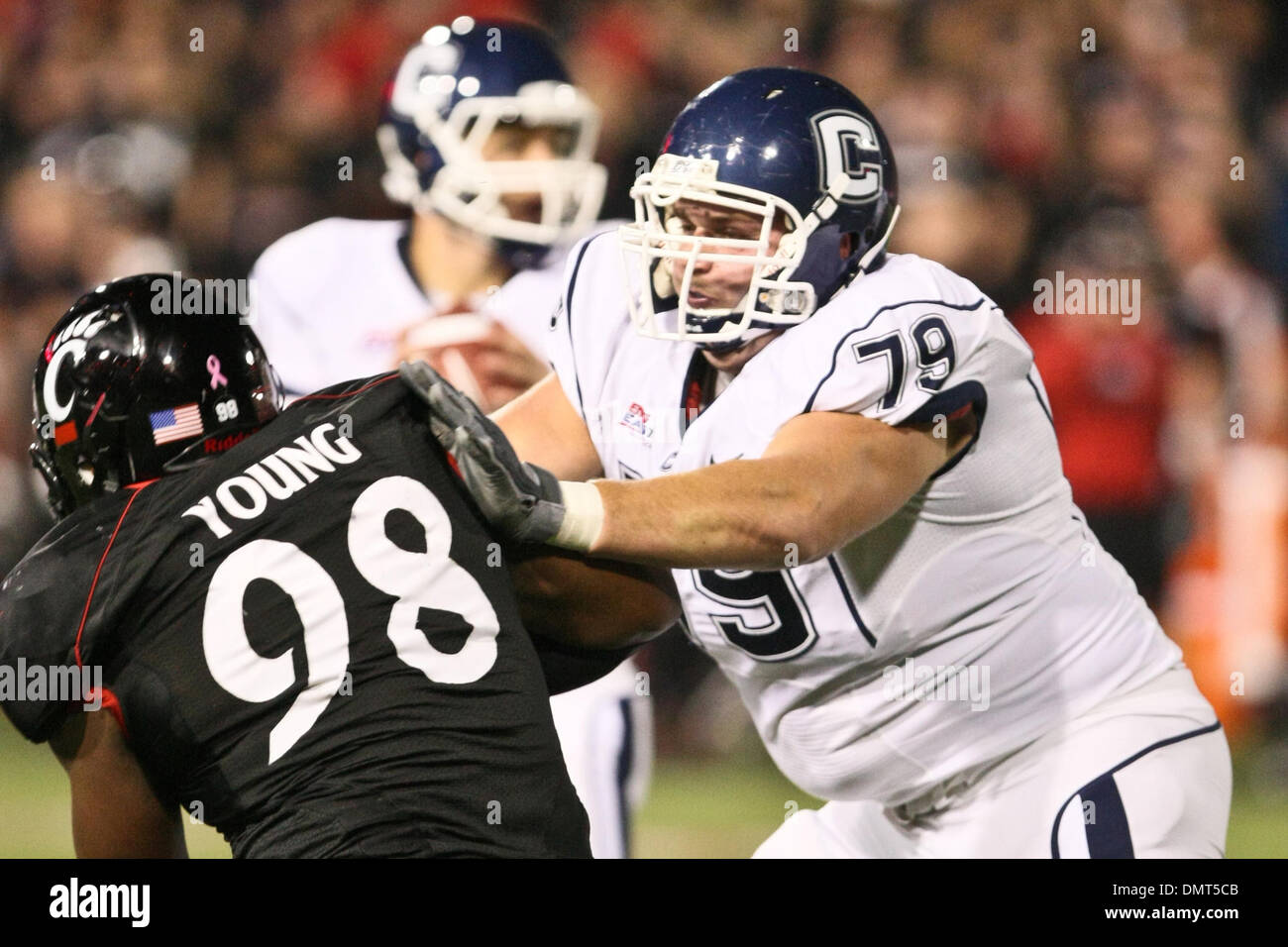 7 November 2009: Connecticut tackle Mike Hicks #79 in game action of ...