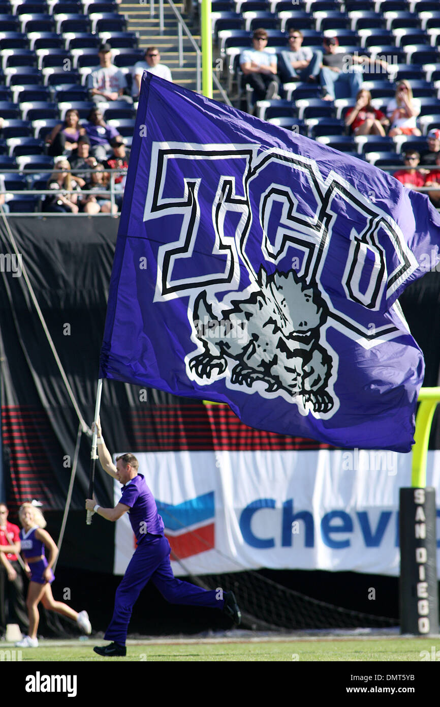 TCU Cheer Squad runs their flag through the endzone after each score ...