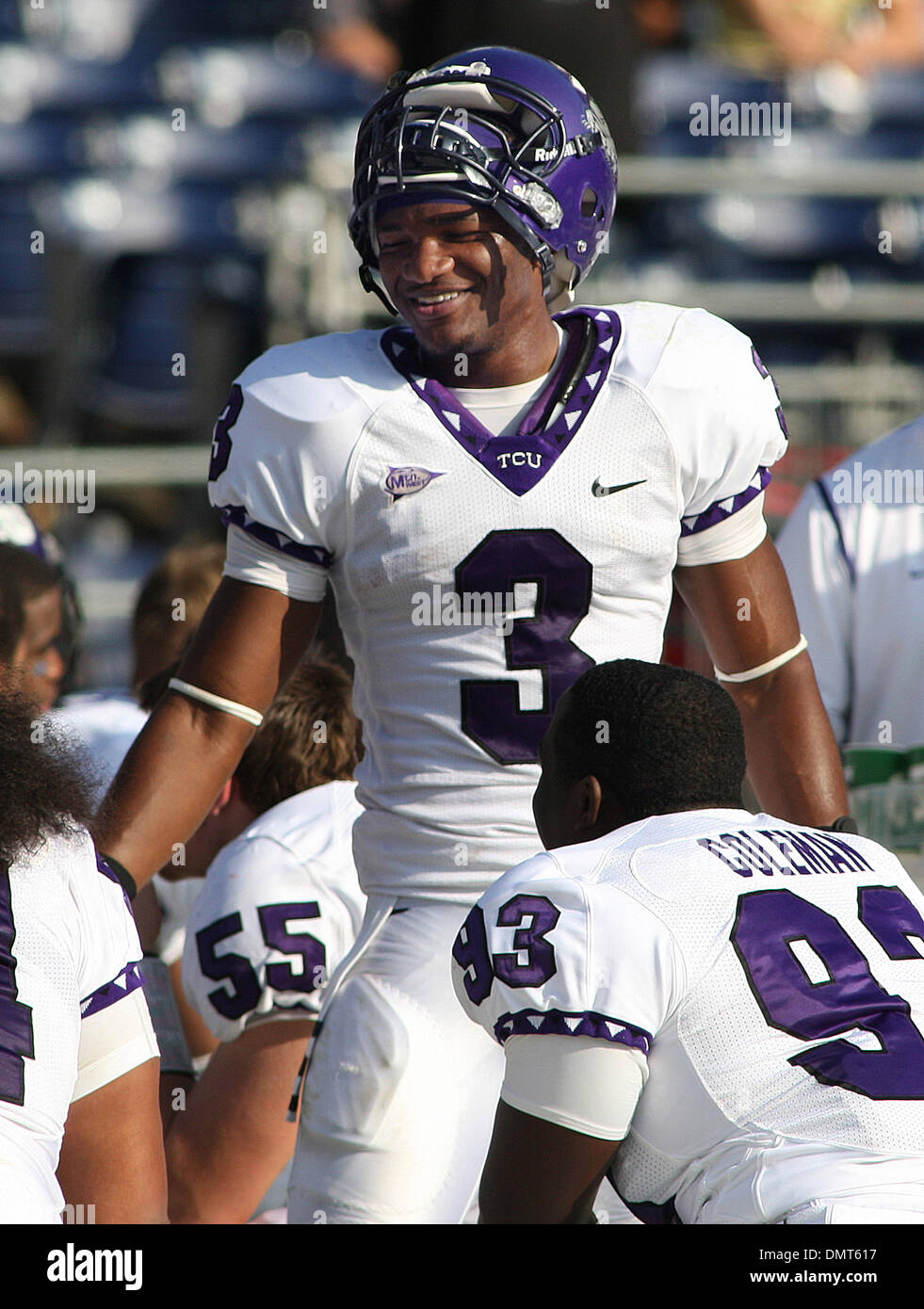 Tejay Johnson (3) and the TCU defense takes a break in between plays ...