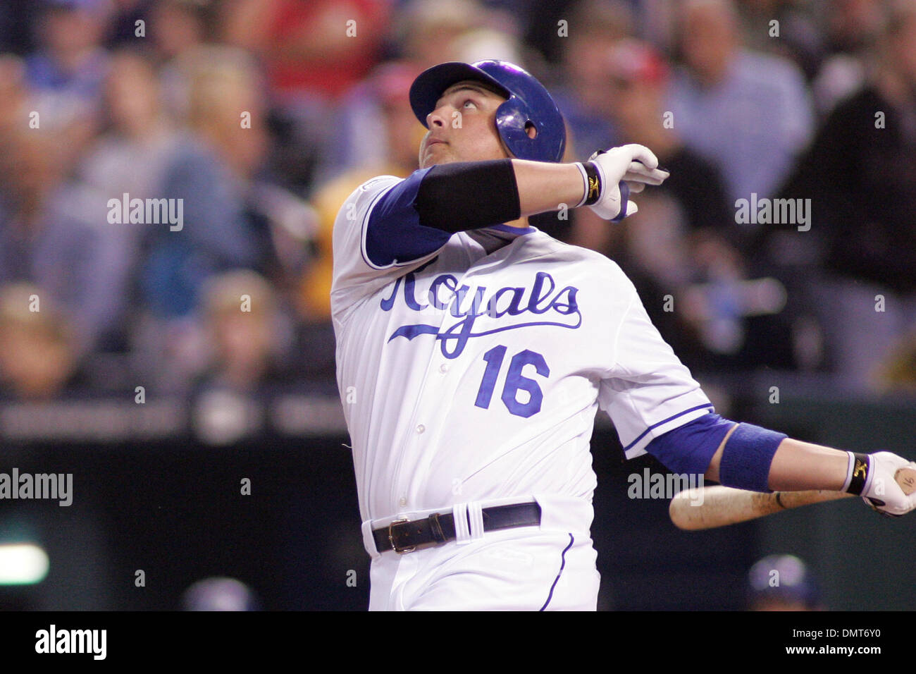 Kansas City Royals first baseman Billy Butler sends a high pop fly to ...