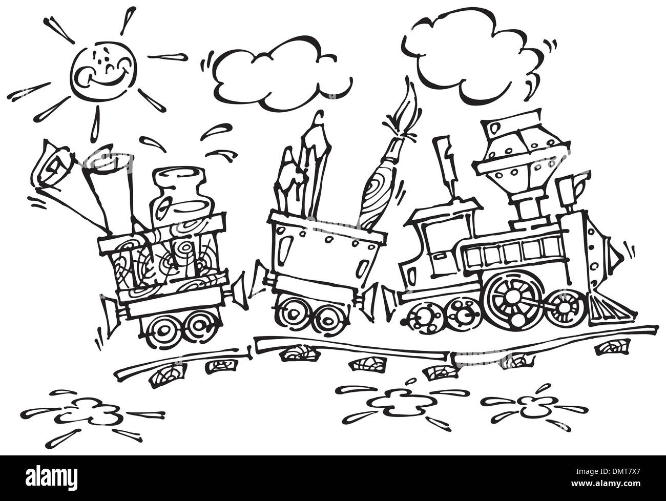 Baby train with pencils and brushes Black Stock Vector Image & Art - Alamy