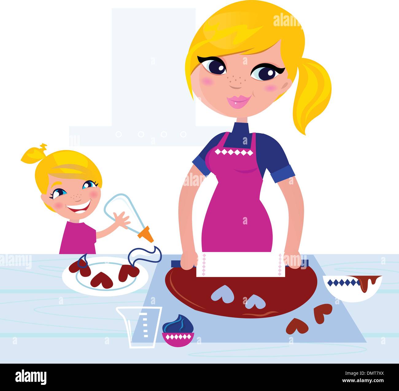 Cute Girl helping her Mother with christmas baking Stock Vector Image ...