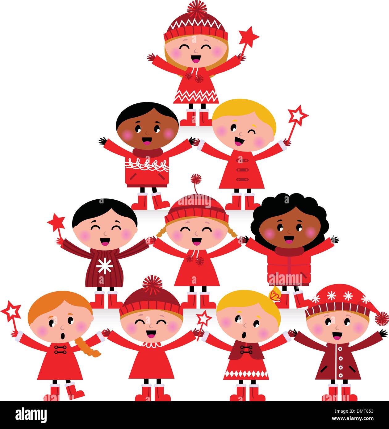 Christmas multicultural kids Tree isolated on white Stock Vector Image ...