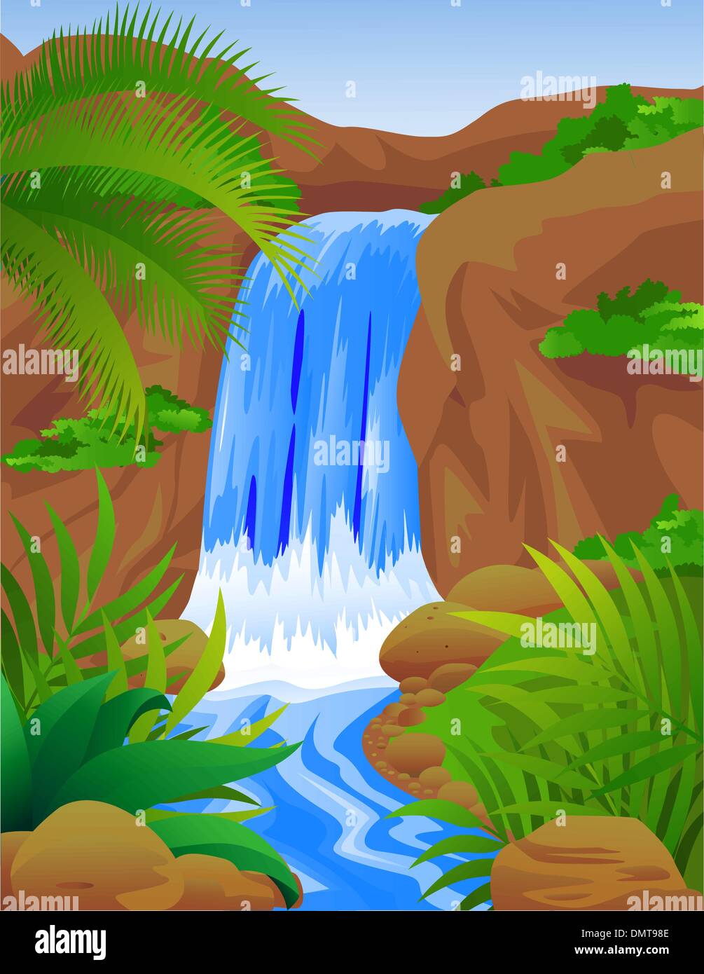 Jungle forest waterfall Stock Vector Images - Alamy