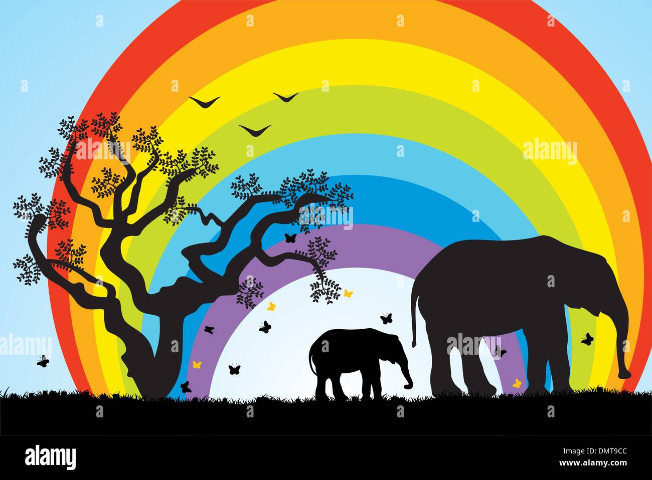 tree, elephants and rainbow Stock Vector Image & Art - Alamy