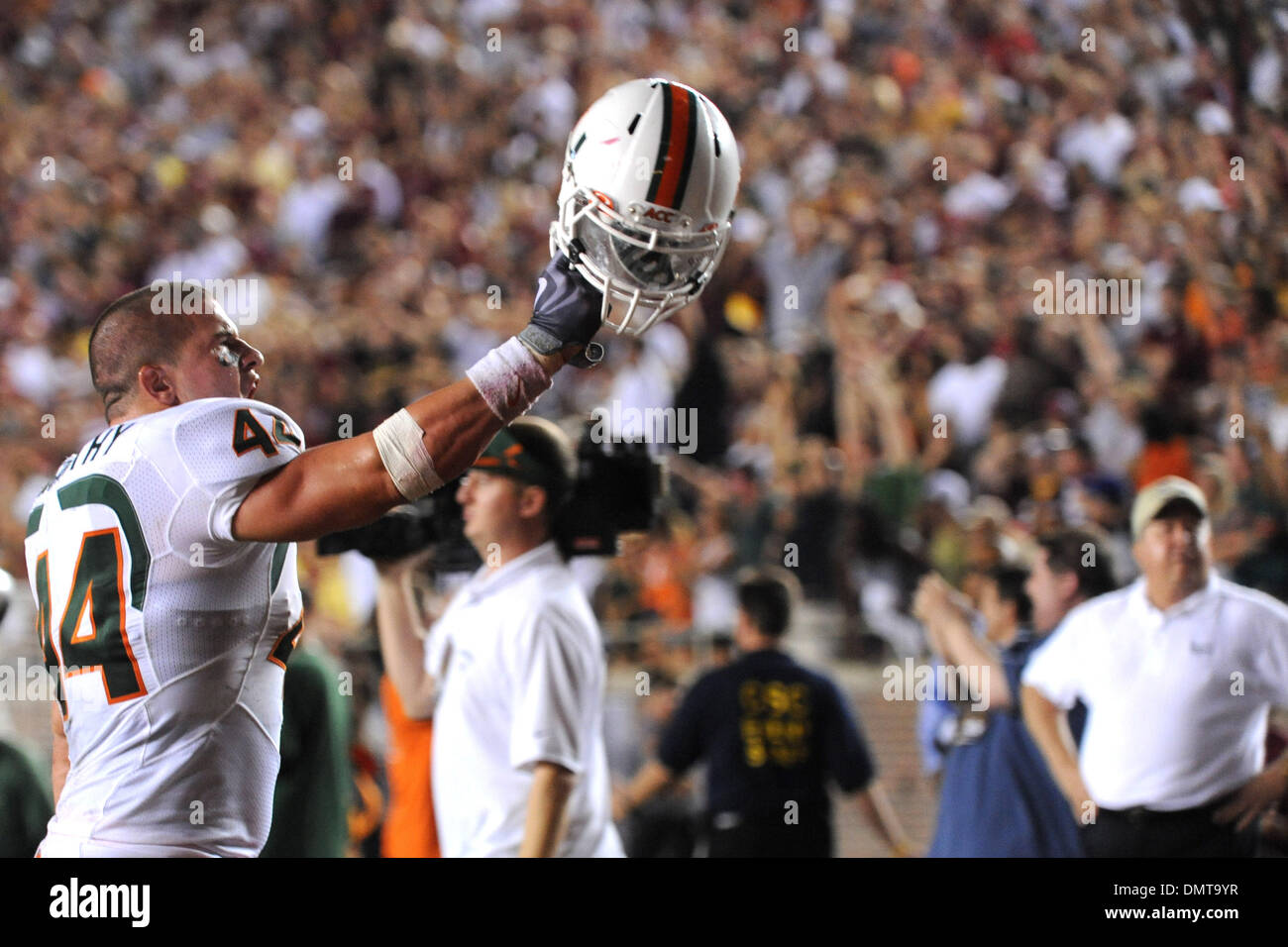 Miami linebacker, Colin McCarthy, celebrates during Monday nights game ...