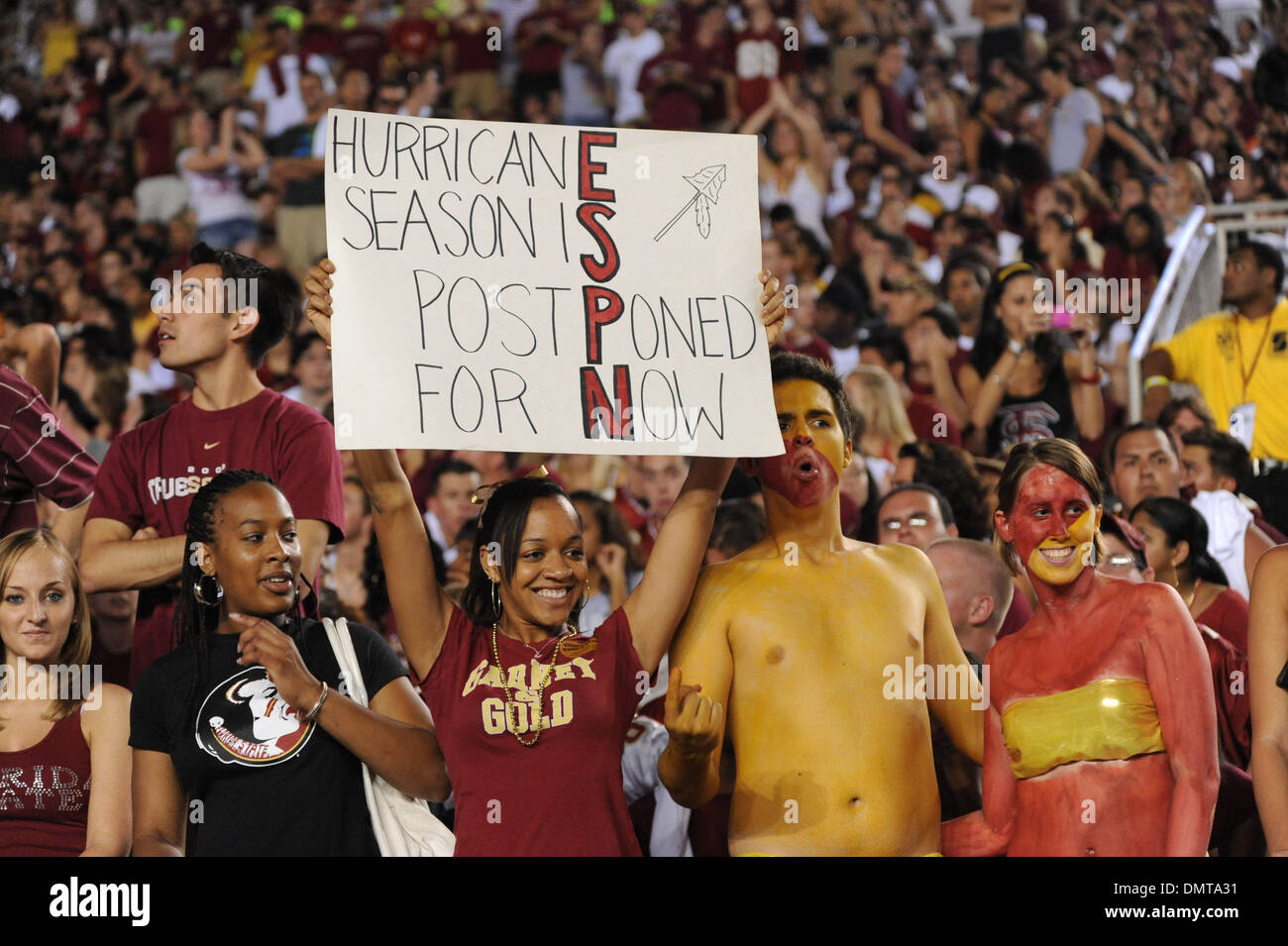 Florida State fans show their signs during Monday nights game between ...
