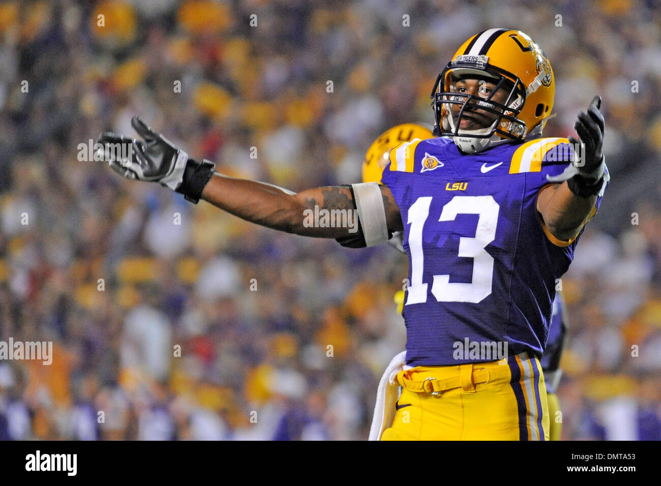 LSU defensive back, Ron Brooks, encourages the crowd during Saturday ...