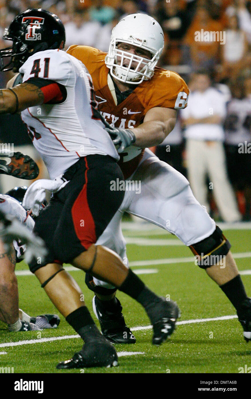 Offensive Tackle Kyle Hix in action against the Texas Tech defense ...
