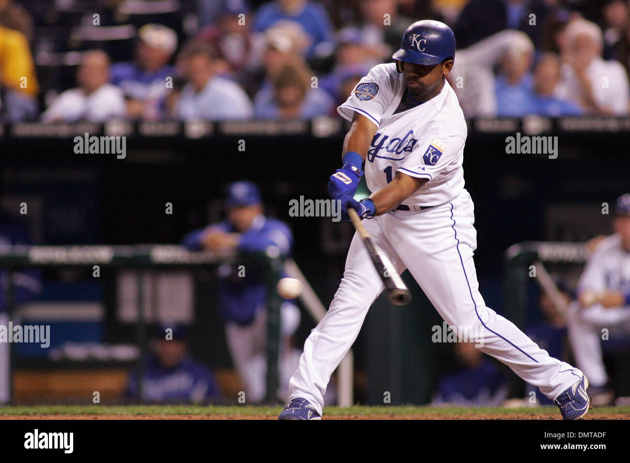 Kansas City Royals second baseman Alberto Callaspo makes contact during ...
