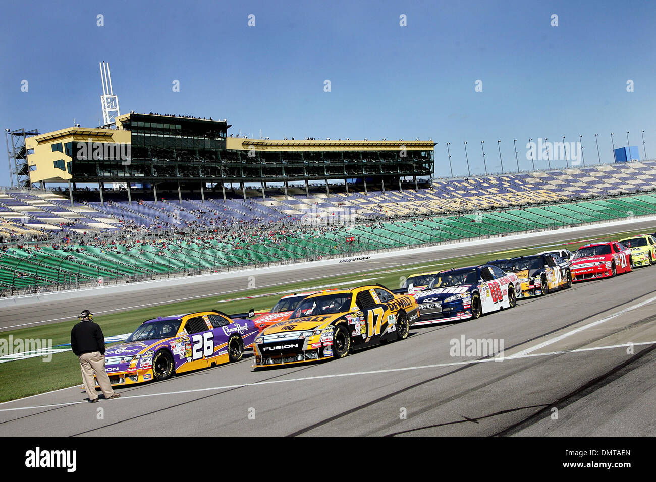 Drivers line up and wait for Price Chopper 400 practice to start Friday ...