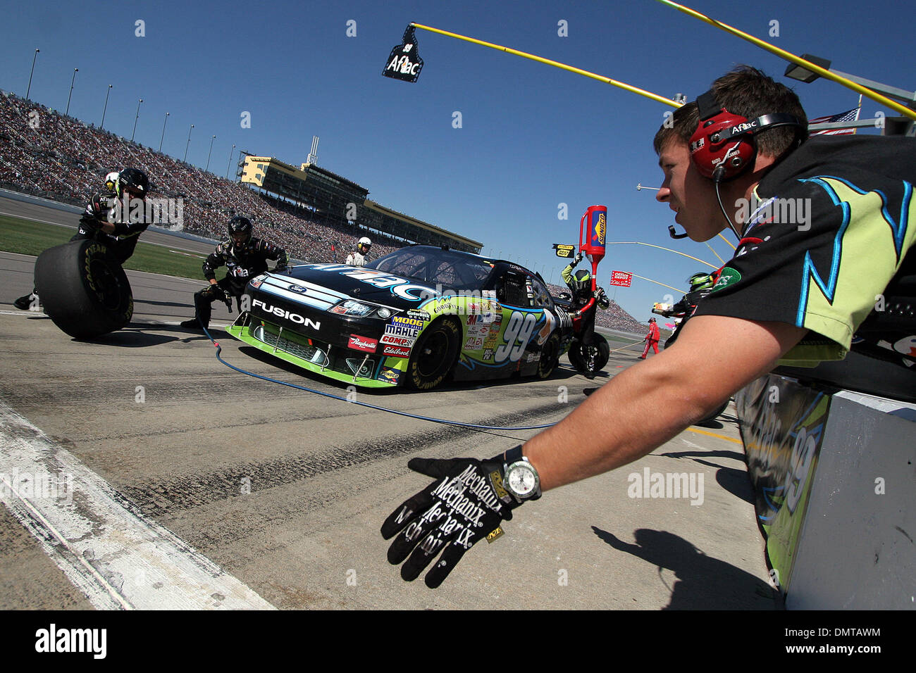 NASCAR Sprint Cup Series driver Carl Edwards #99 pits during the Price ...