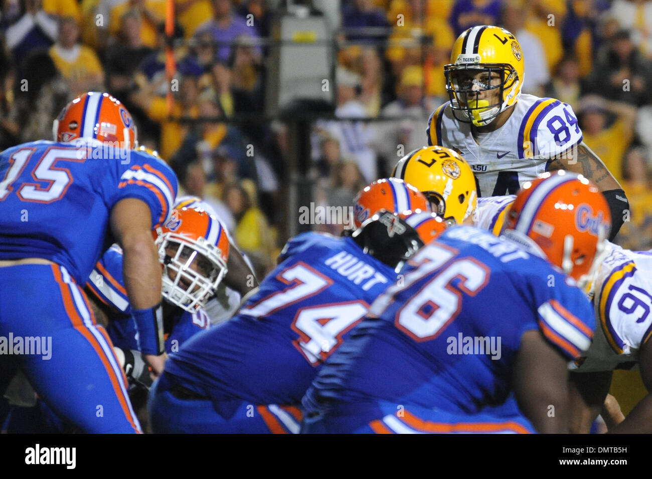 LSU defensive end #84, Rahim Alem, surveys the field as Florida ...