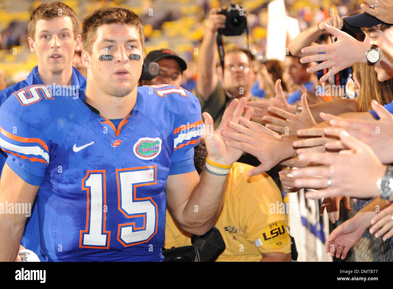 Florida quarterback, #15 Tim Tebow, greets fans after Saturday nights ...