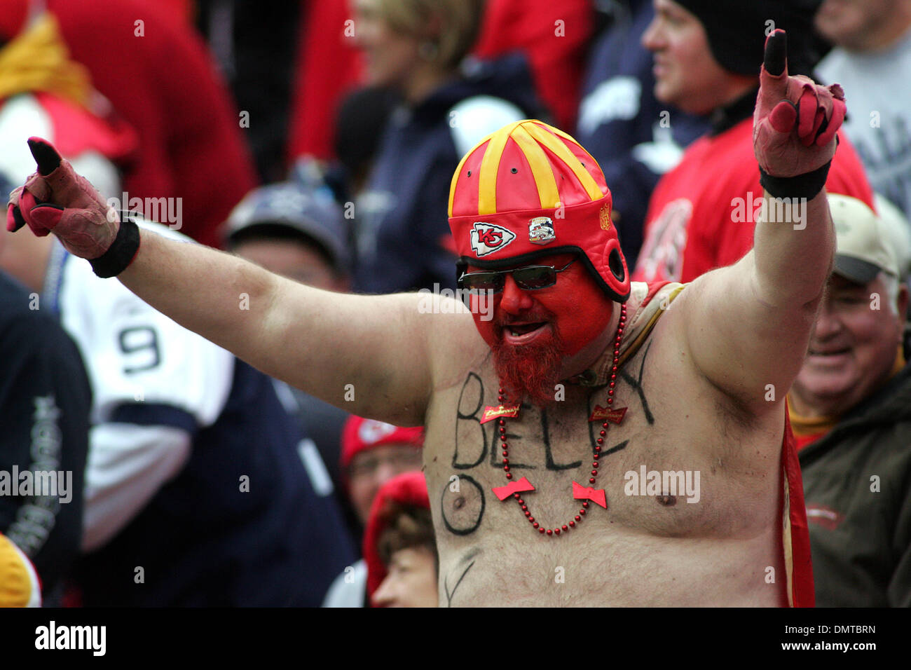 A Chiefs fan, ''Belly Boy'', cheers during the Cowboy's 26-20 victory ...