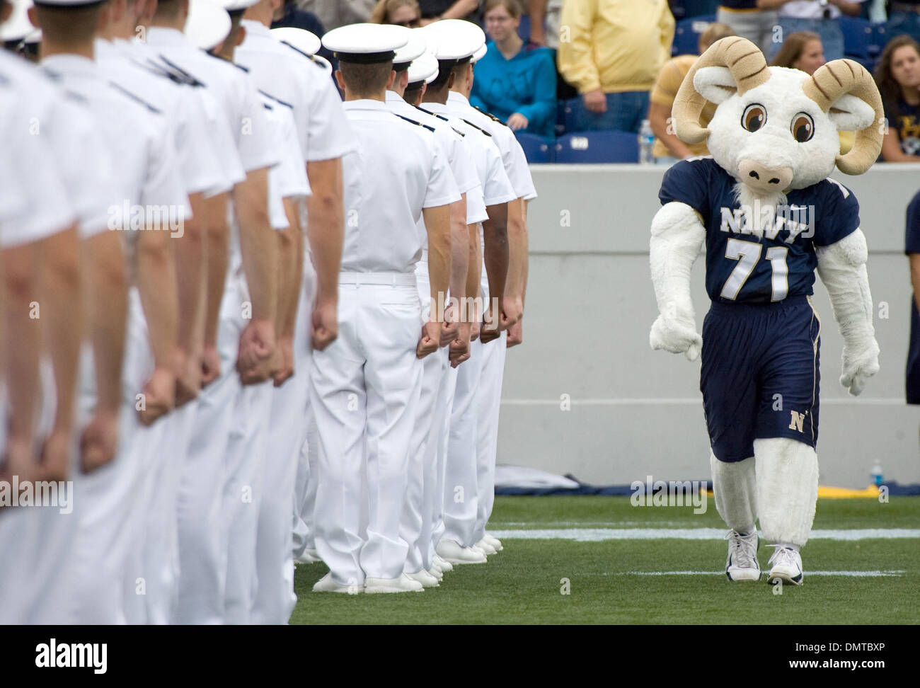 12 SEPTEMBER 2009:The Navy Mascot struts around before game action ...