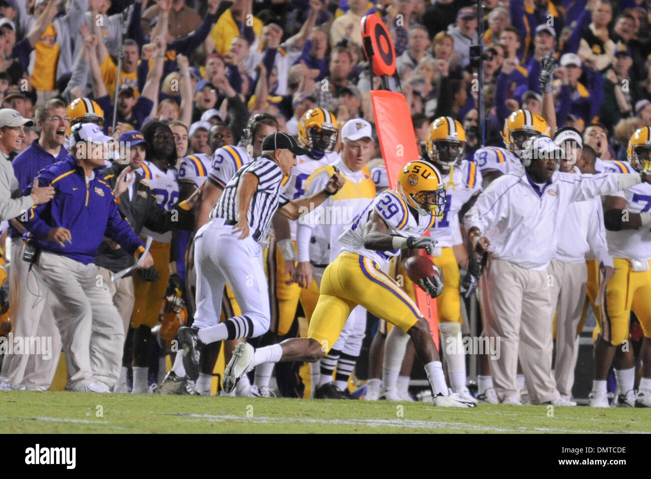 LSU defensive back, #29 Chris Hawkins, returns an interception during ...