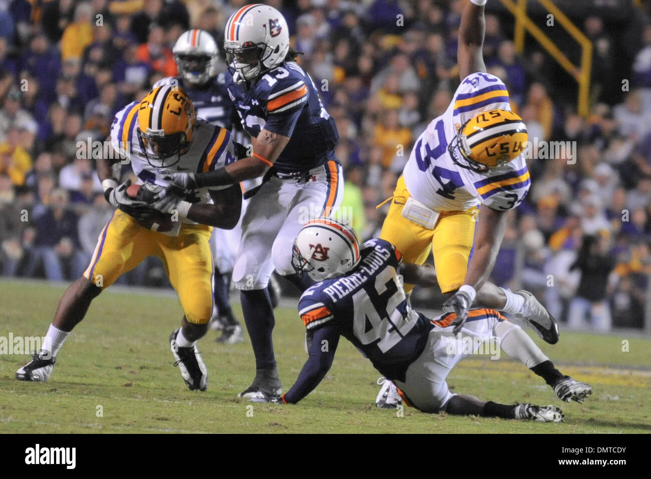 LSU special teams player, #44 Danny McCray, grabs a fumble during ...