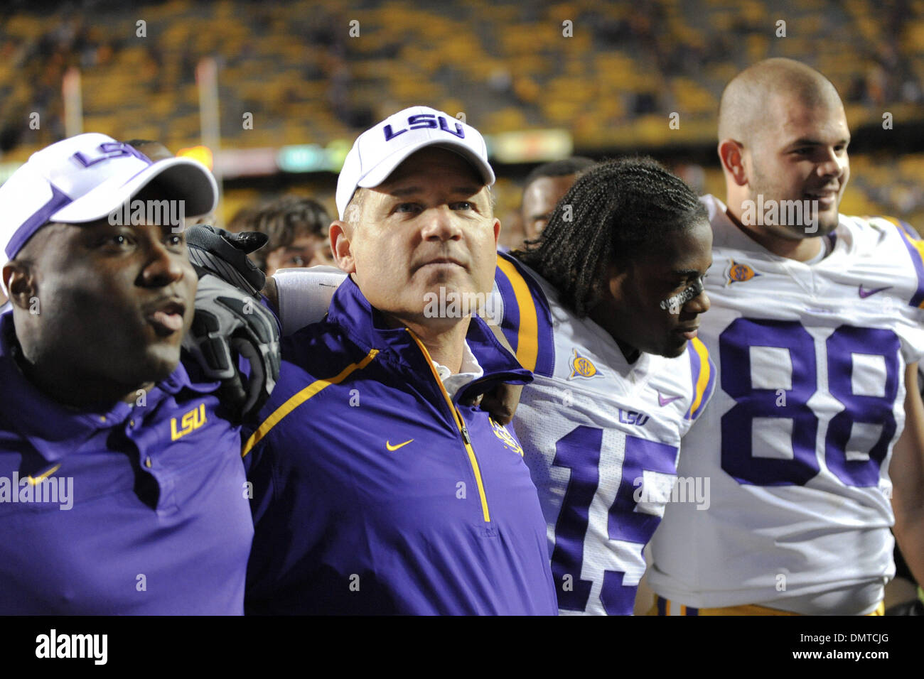 from left to right) Larry Porter, Les Miles, Brandon Taylor and Chase ...