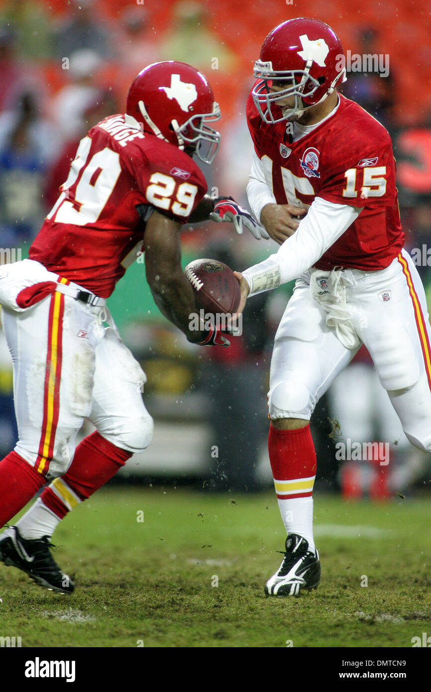 Kansas City Chiefs quarterback Matt Gutierrez (15) hands off to running ...