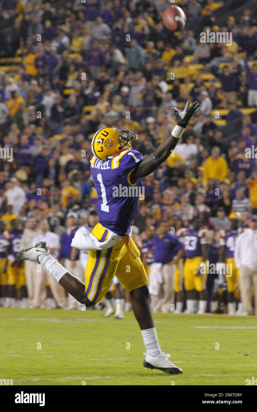 LSU wide receiver, #1 Brandon Lafell, is unable to catch a pass during ...