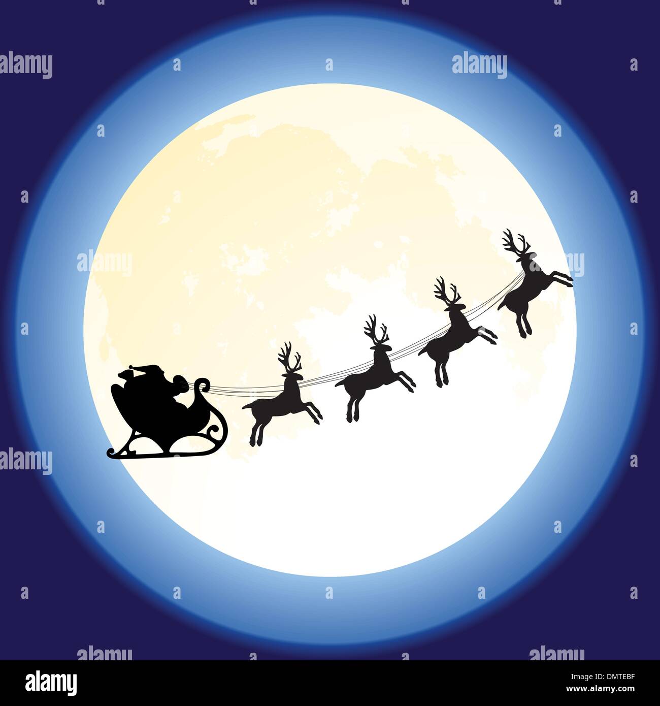 vector santa claus and deers flying in front of the moon Stock Vector ...