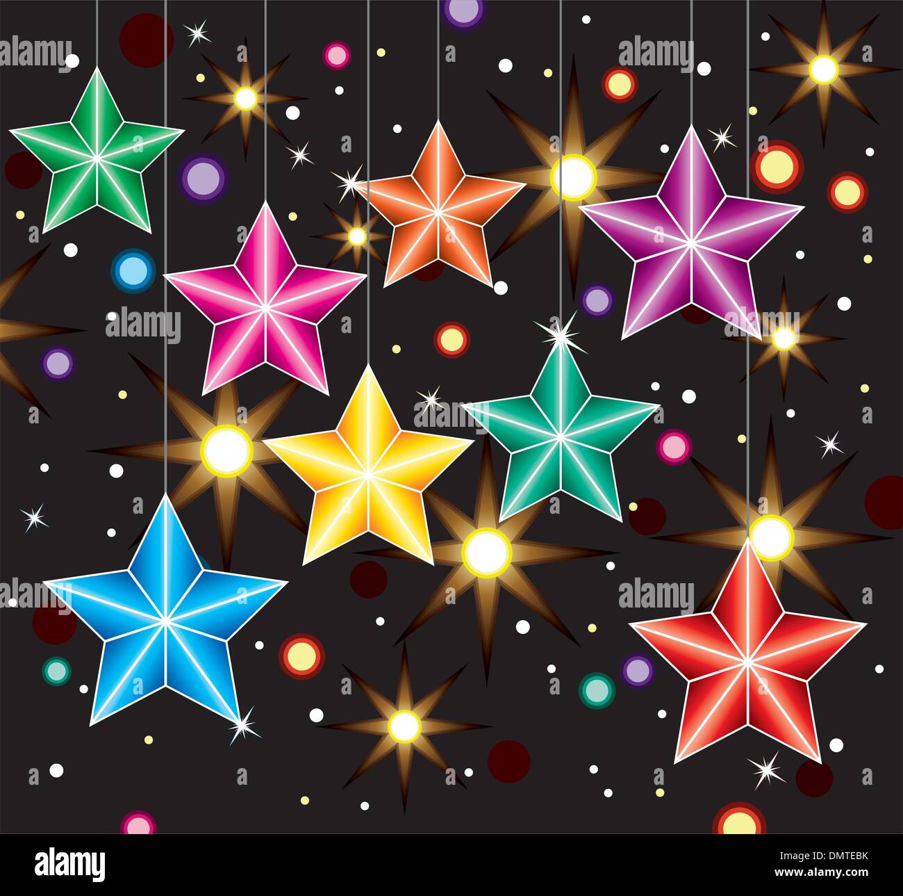 vector winter holiday decoration with colorful stars and lights Stock ...