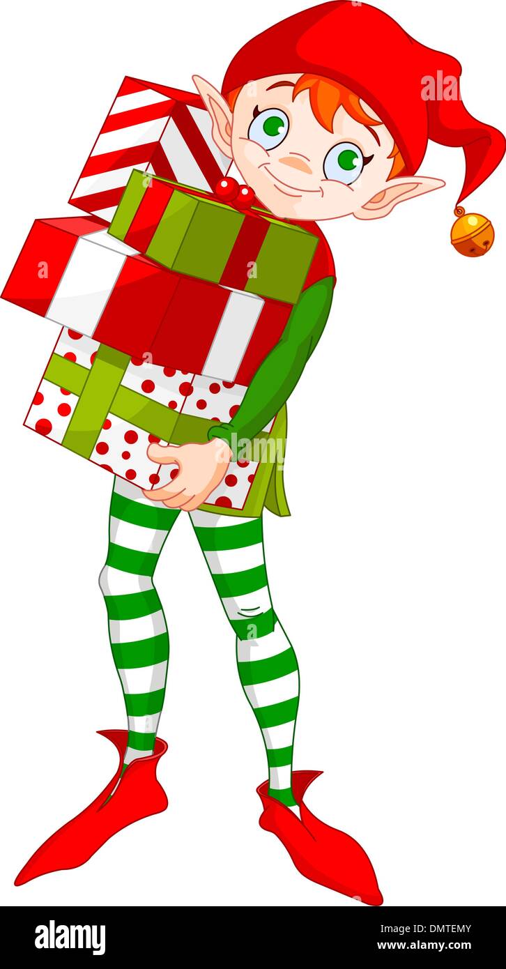 Christmas Elf with gifts Stock Vector Image & Art - Alamy