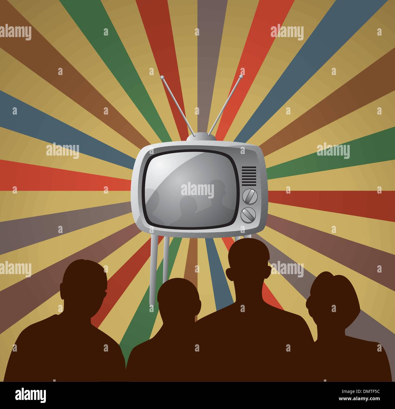 vector family watching retro tv set Stock Vector Image & Art - Alamy