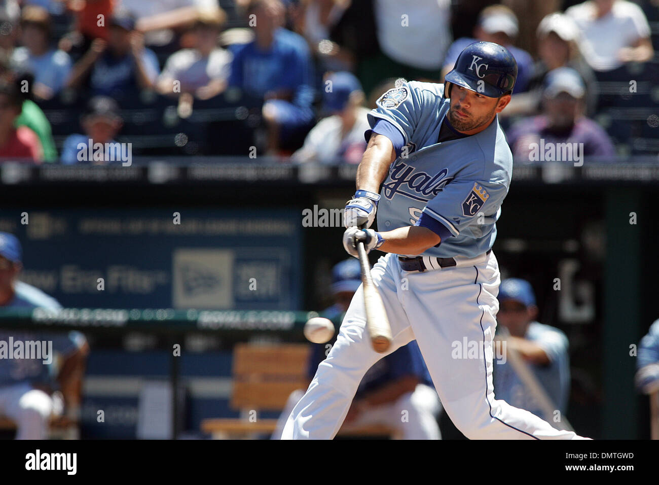 Kansas City Royals left fielder David DeJesus makes contact during the ...