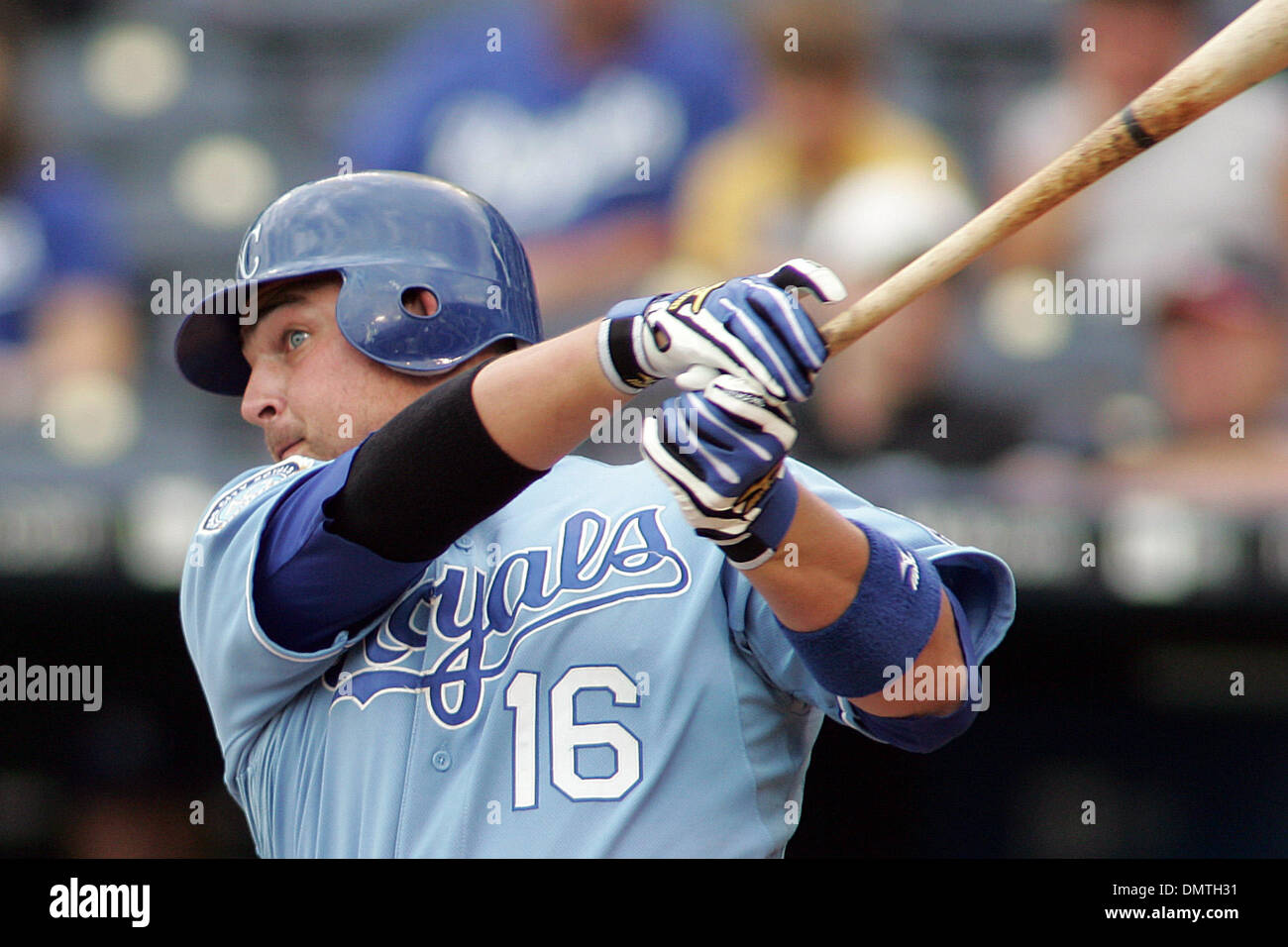 Kansas City Royals first baseman Billy Butler drives a single to left ...