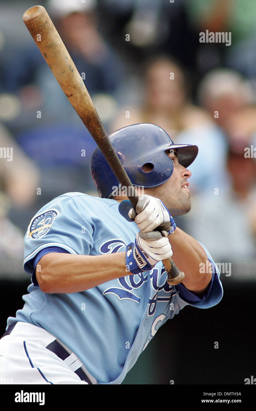 Kansas City Royals left fielder David DeJesus makes contact during the ...
