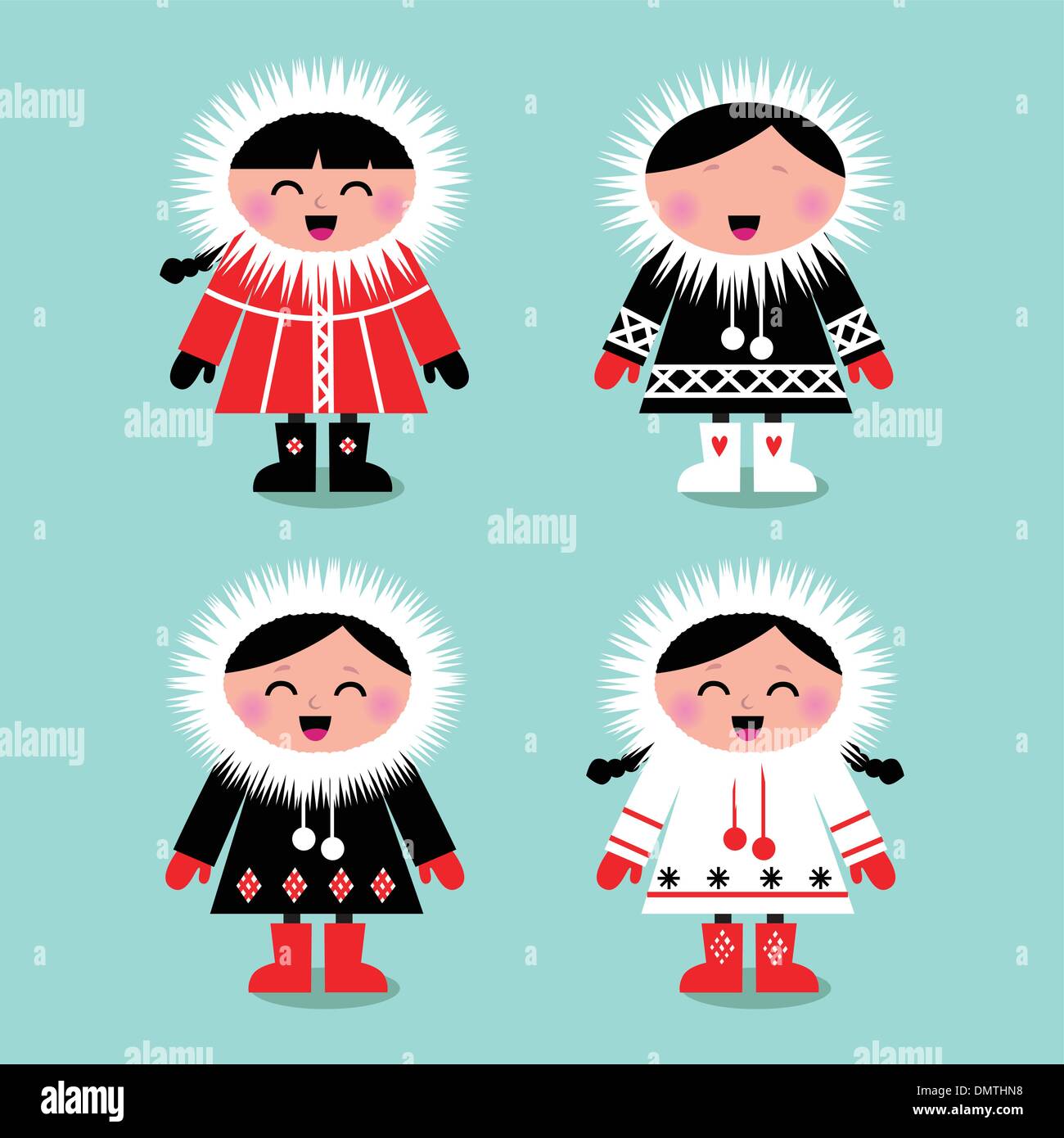 Cute eskimo kids group isolated on white ( vector Stock Vector Image ...