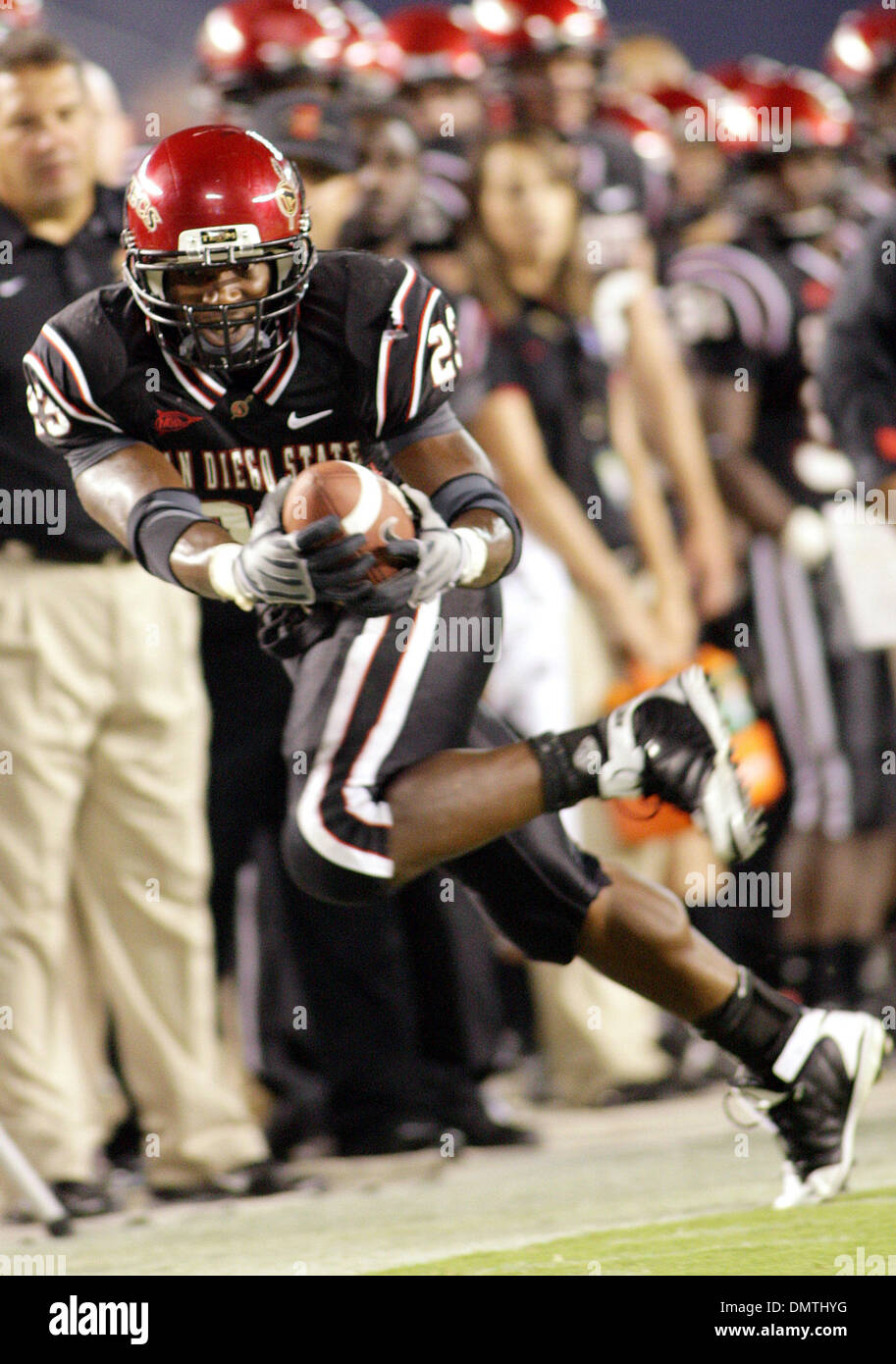 San Diego State running back Brandon Sullivan stretches for extra ...