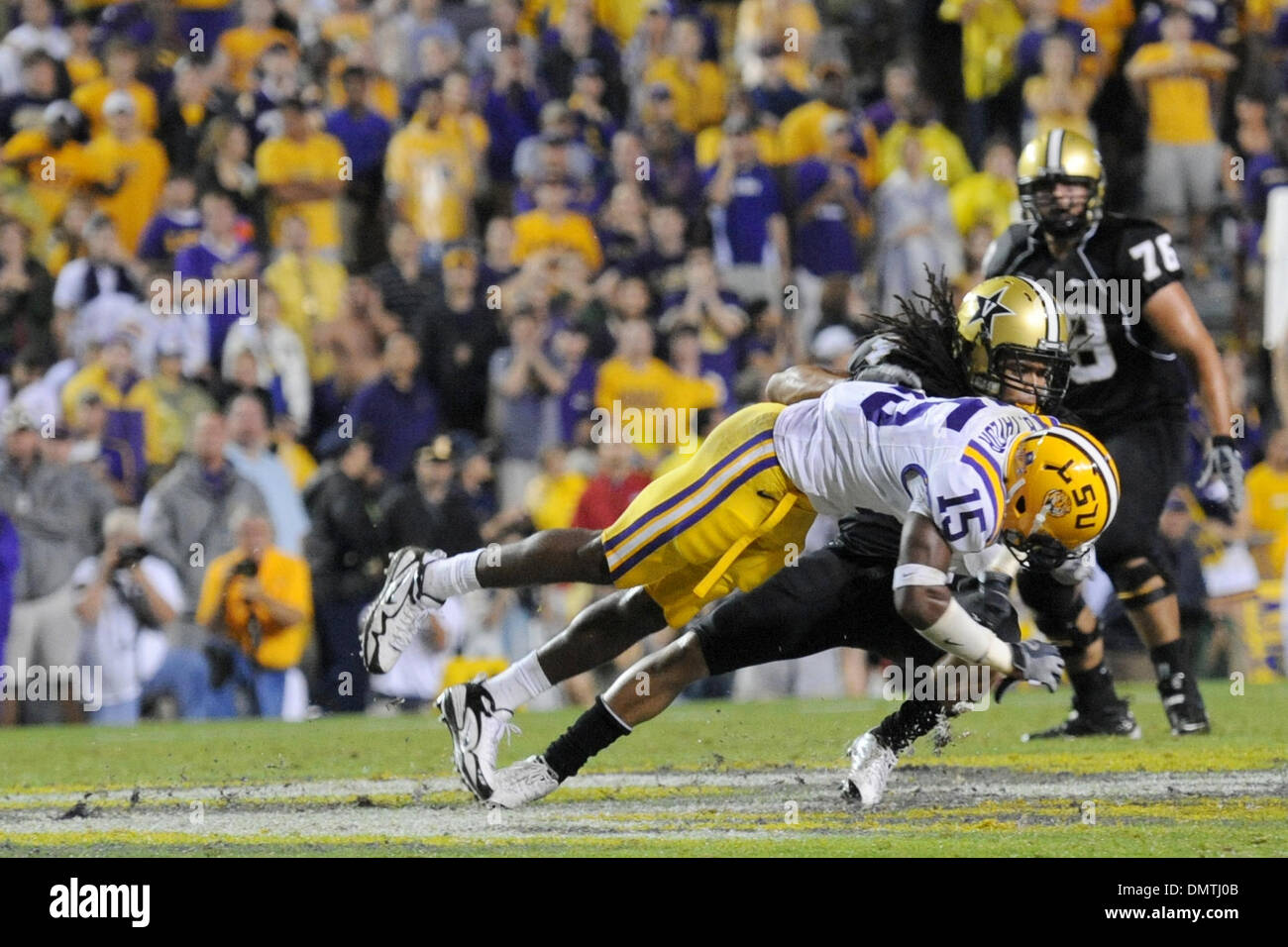 LSU defensive back, Brandon Taylor, delivers a big hit to Vanderbilt ...