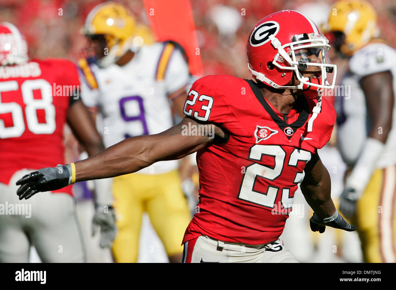 Georgia cornerback Prince Miller (23) celebrates after a stop in the ...
