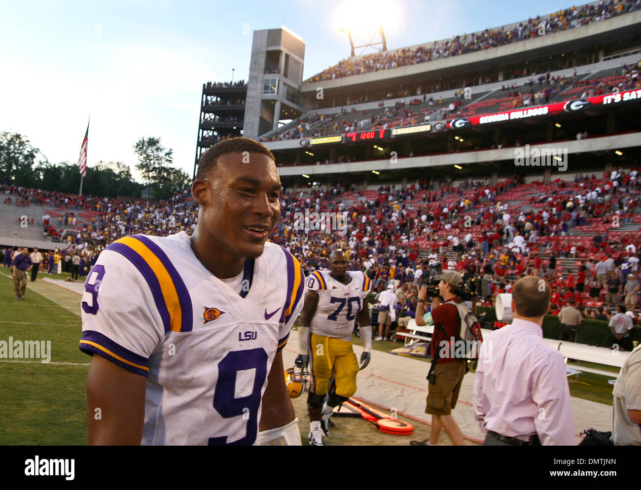 LSU quarterback Jordan Jefferson (9) smiles after winning 20-13 against ...